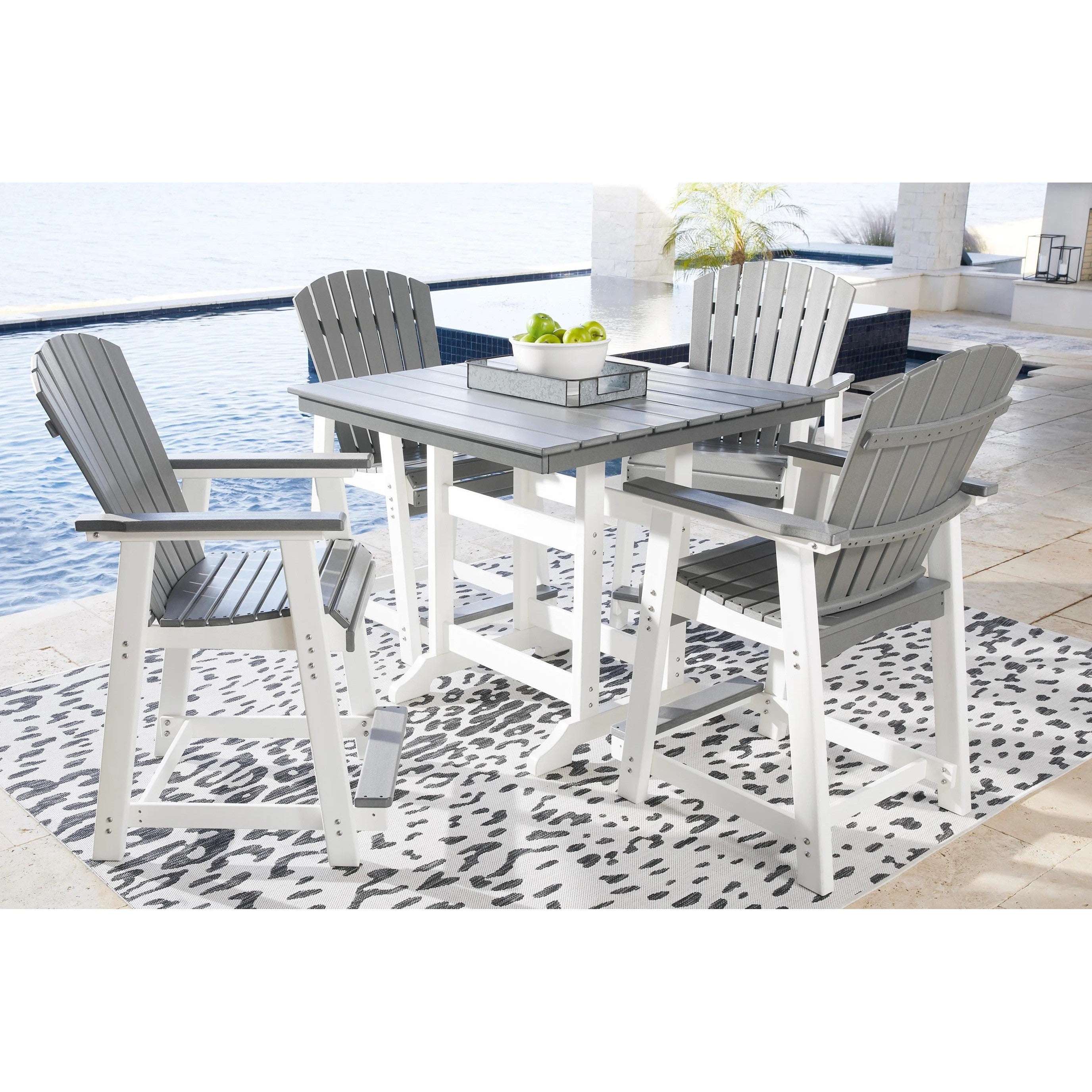 Poly Outdoor 5pc Dining Set in Grey & White Two Tone 42" Square Counte ...